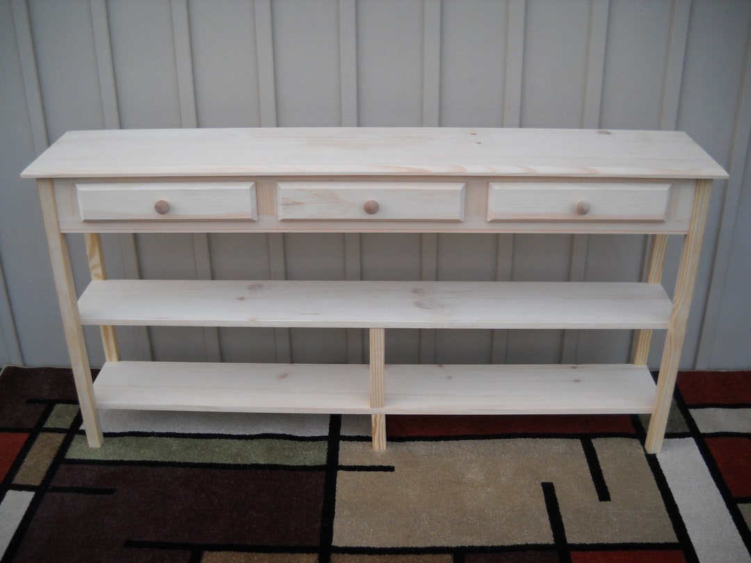 Unfinished 60" Sofa 58"x11x30 Beveled Edge Style Console Pine Table W/2 ...