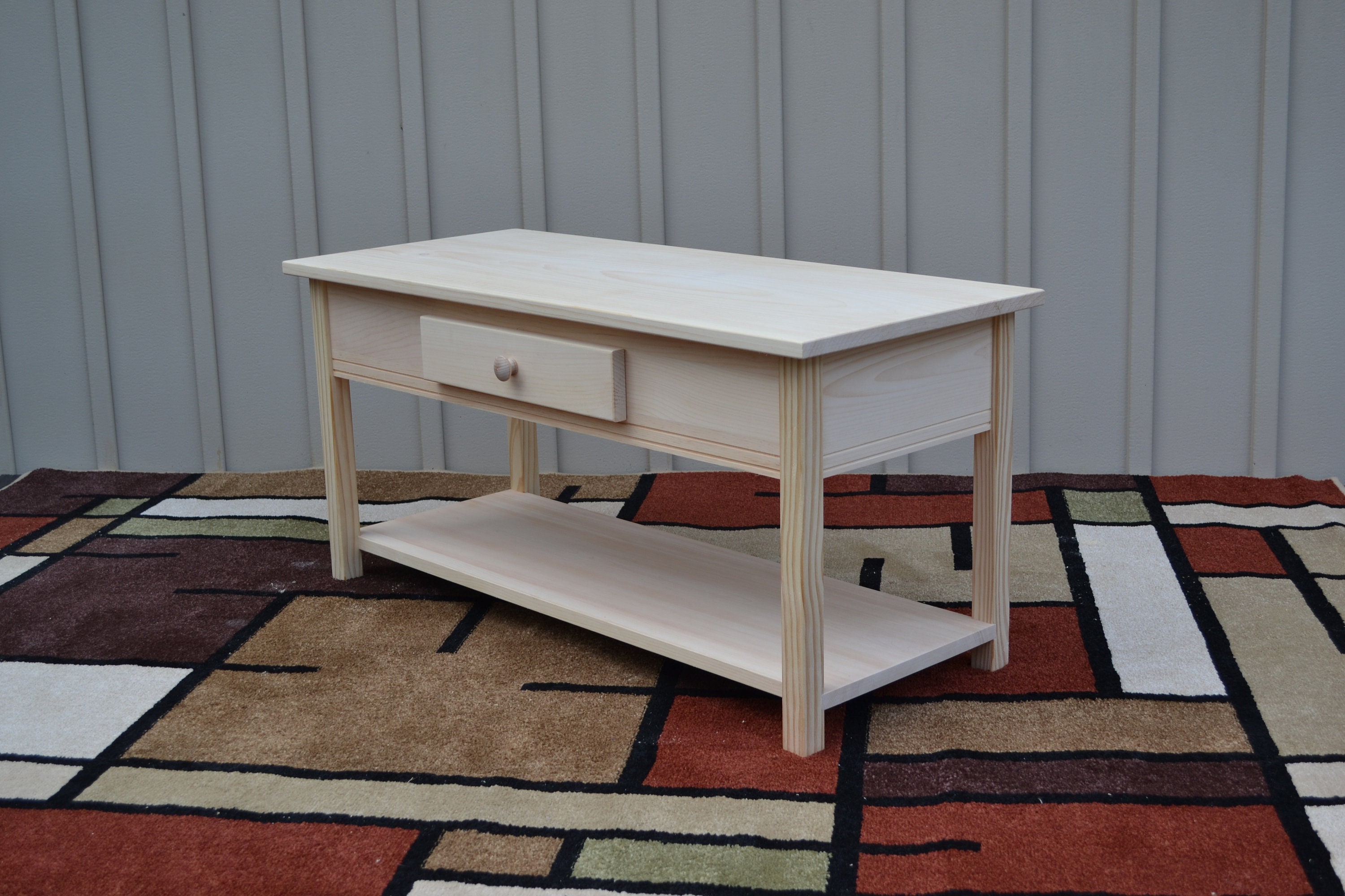 Unfinished Pine Coffee Table W/shelf and Drawer Shaker Square - Etsy