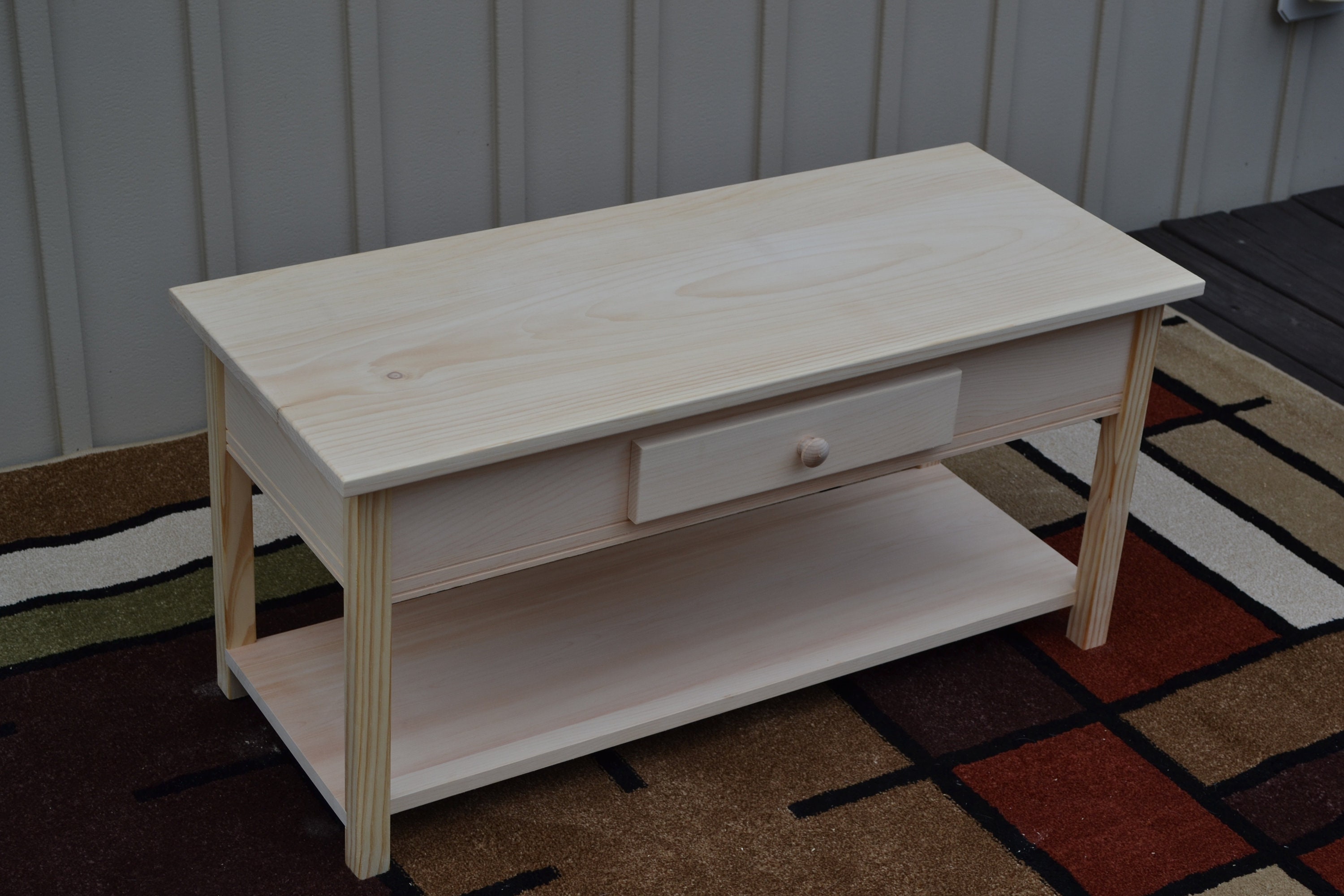 Unfinished Pine Coffee Table W/shelf and Drawer Shaker Square - Etsy