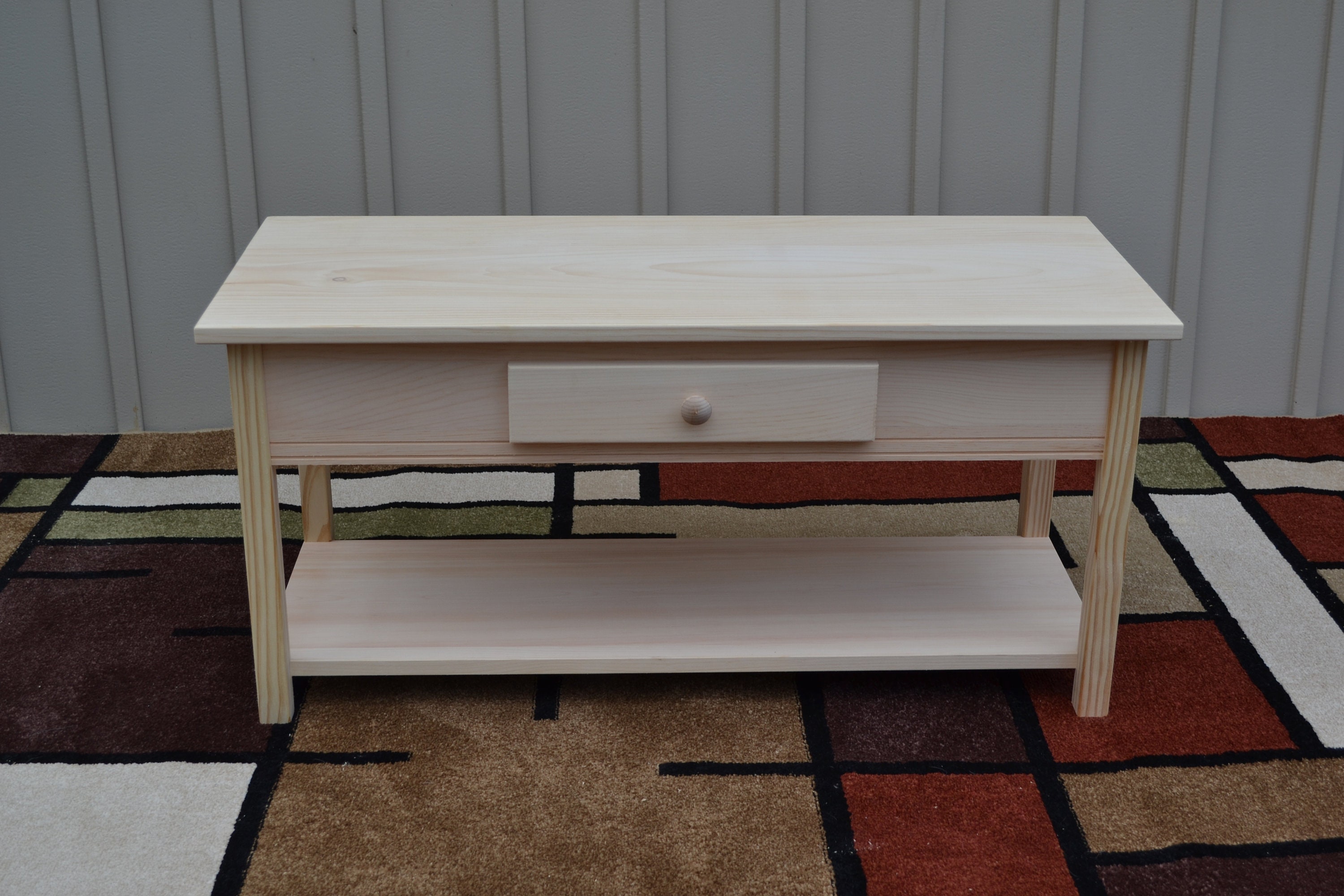 Unfinished Pine Coffee Table W/shelf and Drawer Shaker Square - Etsy