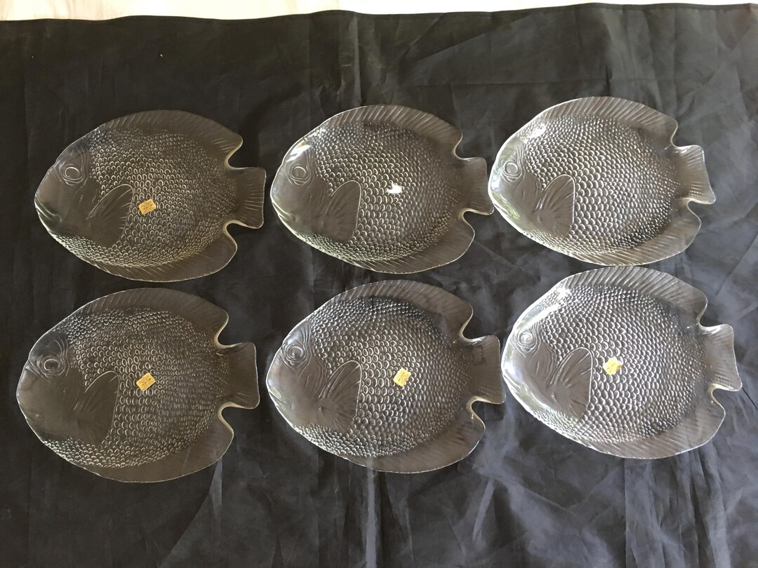 1970s Arcoroc Poisson Glass Dinner Plates Set of 6 Retro Arcoroc Fish ...
