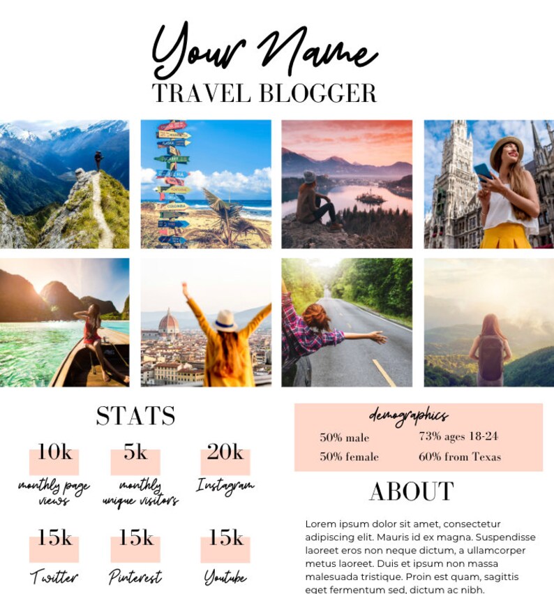 Travel Blogger Media Kit Brand Kit Marketing Kit Lifestyle - Etsy