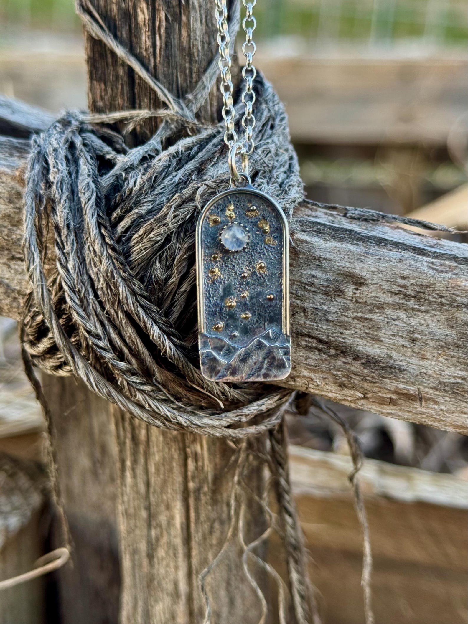 Sterling Silver, 14k Gold Star, Appalachian Mountain, Moon Charm, Stars ...