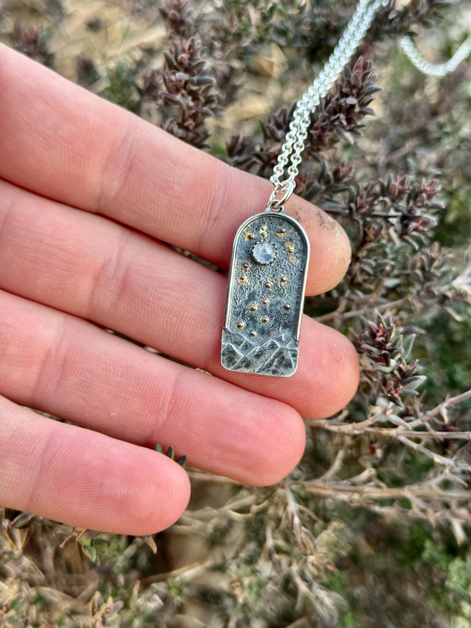 Sterling Silver, 14k Gold Star, Appalachian Mountain, Moon Charm, Stars ...