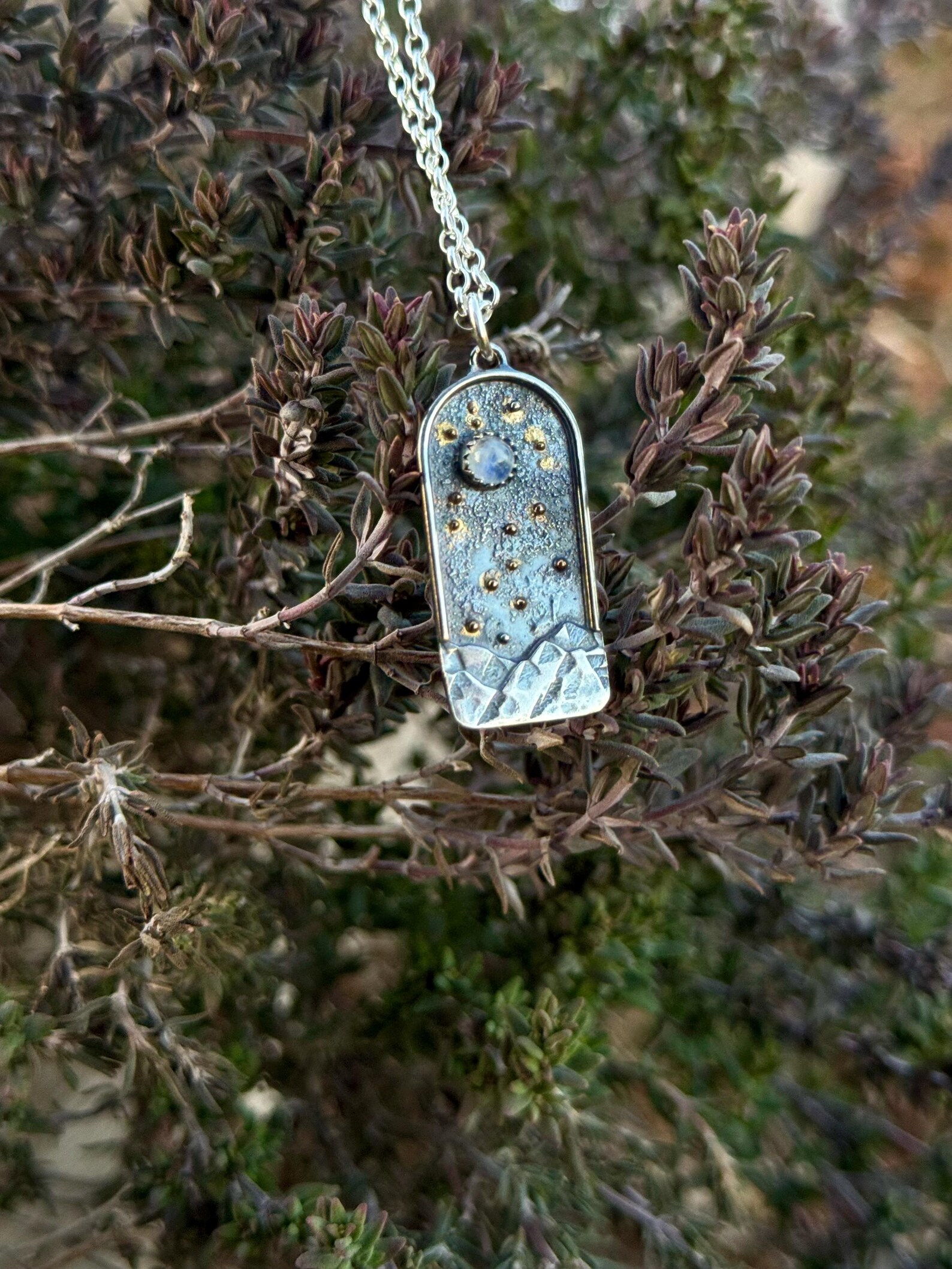 Sterling Silver, 14k Gold Star, Appalachian Mountain, Moon Charm, Stars ...