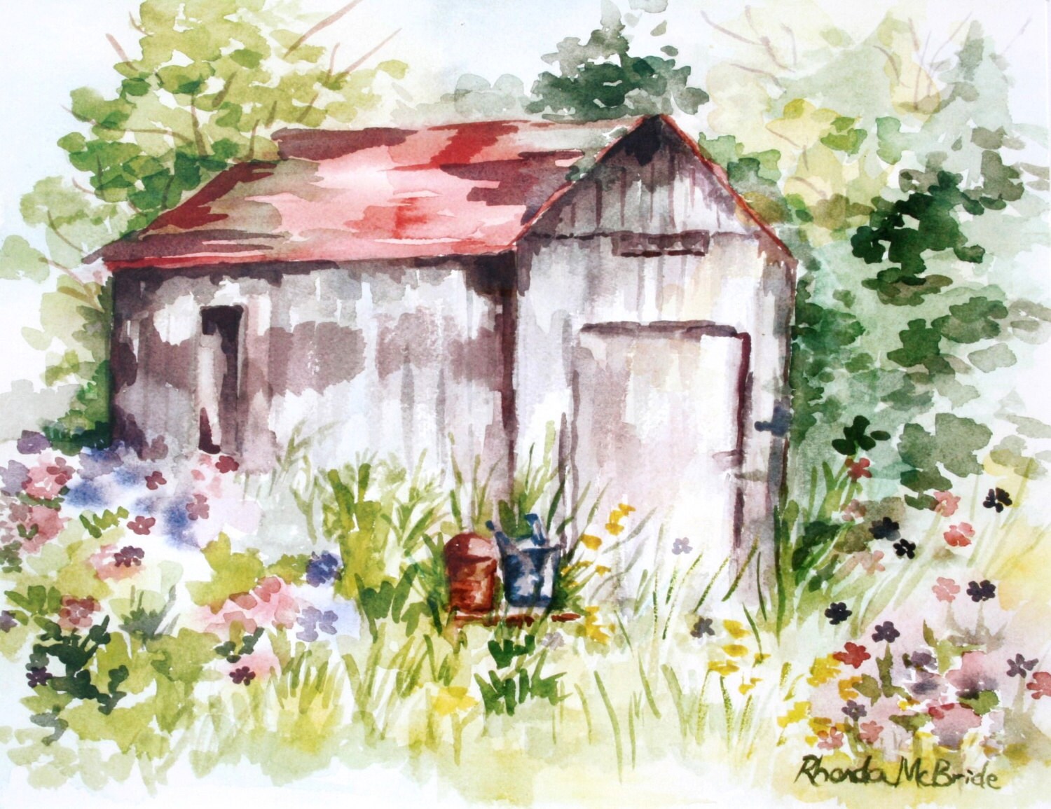 Springtime Barn Watercolor Print, Vintage Barn, Rustic Barn, Barn With ...