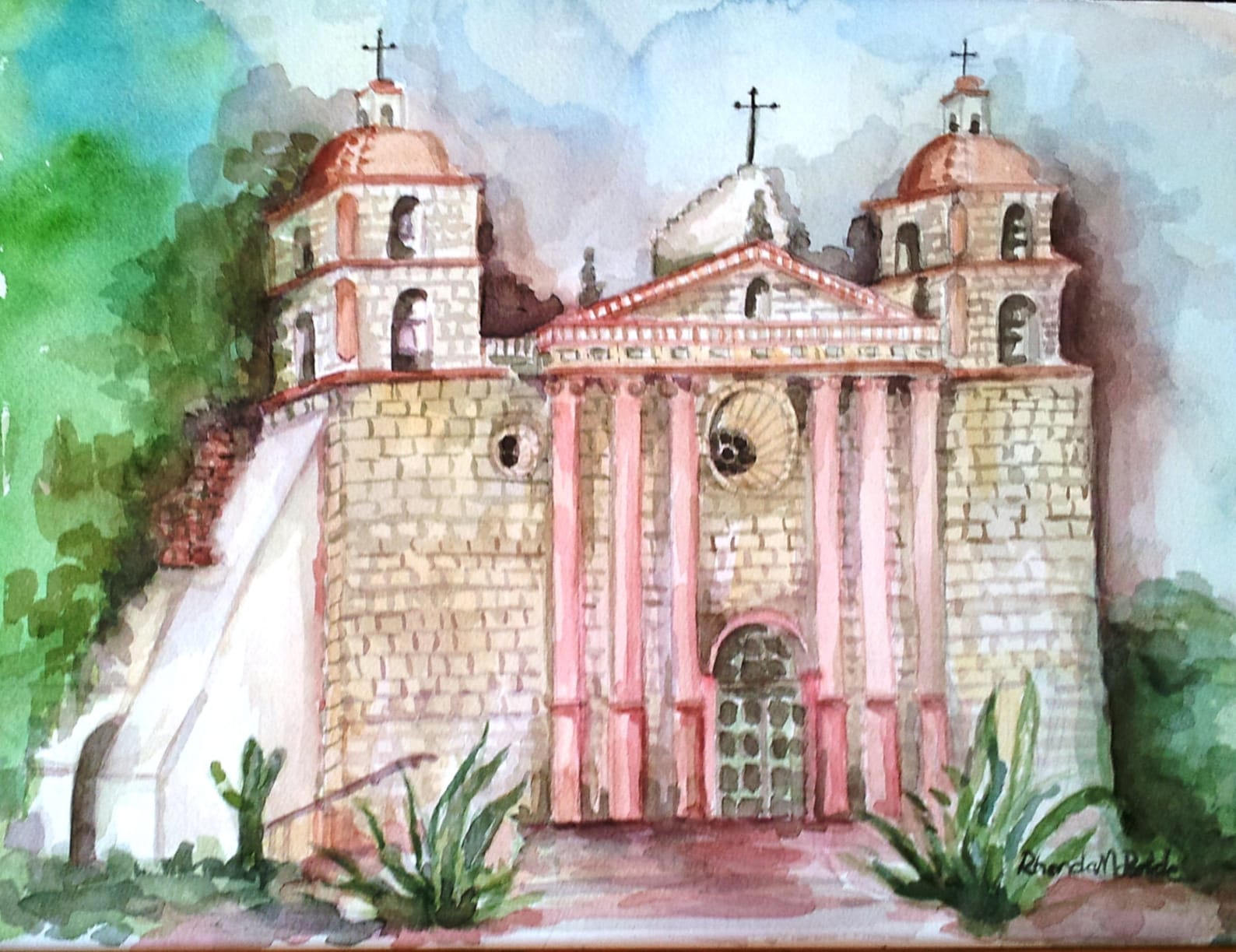 Mission Santa Barbara Watercolor Print, California Mission, Mission ...