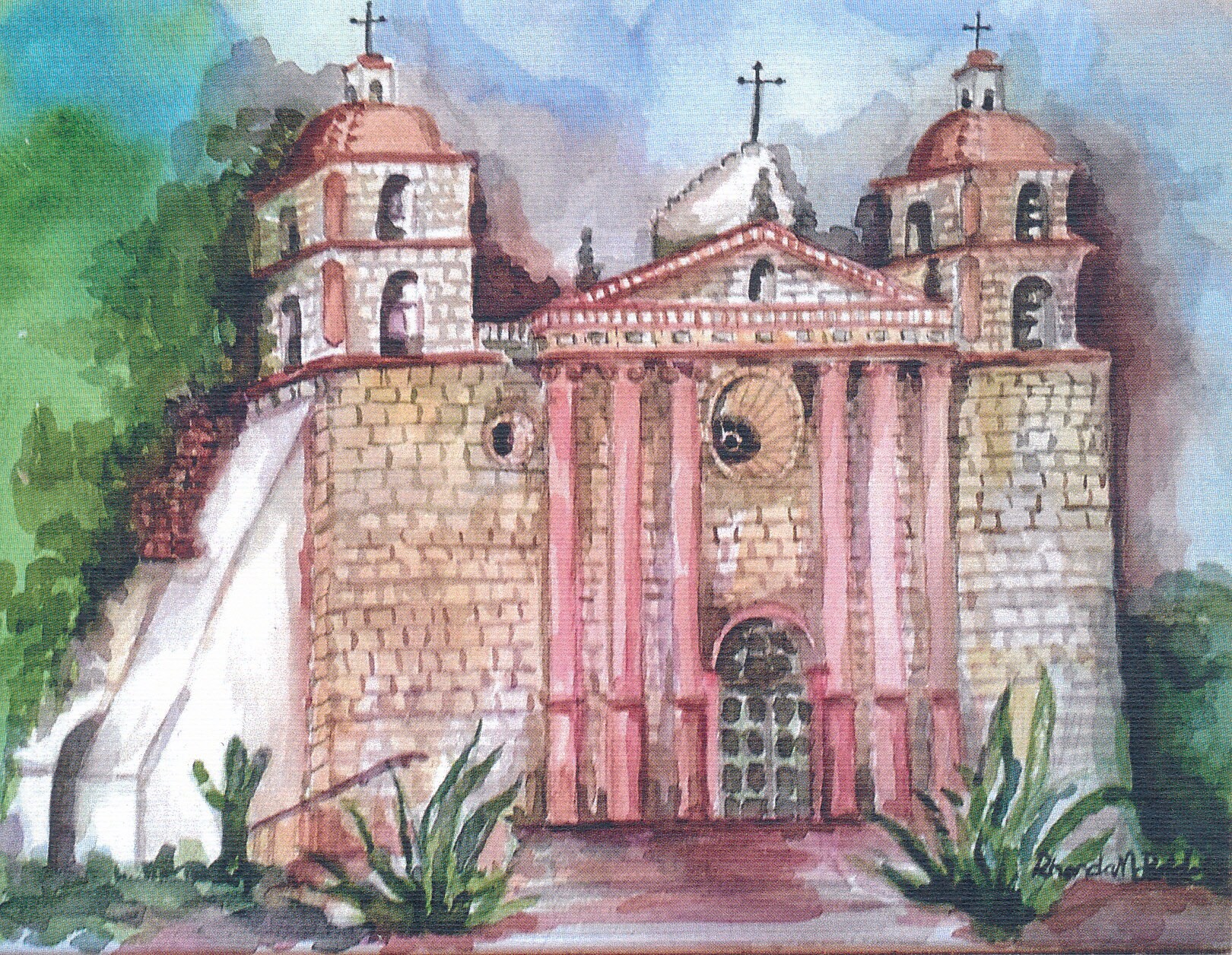 Mission Santa Barbara Watercolor Print, California Mission, Mission ...