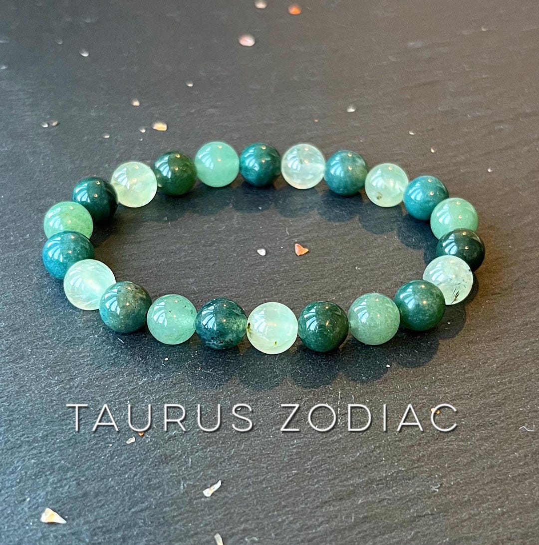 Taurus Zodiac Wrist Mala // Green Aventurine Bloodstone Moss Agate ...