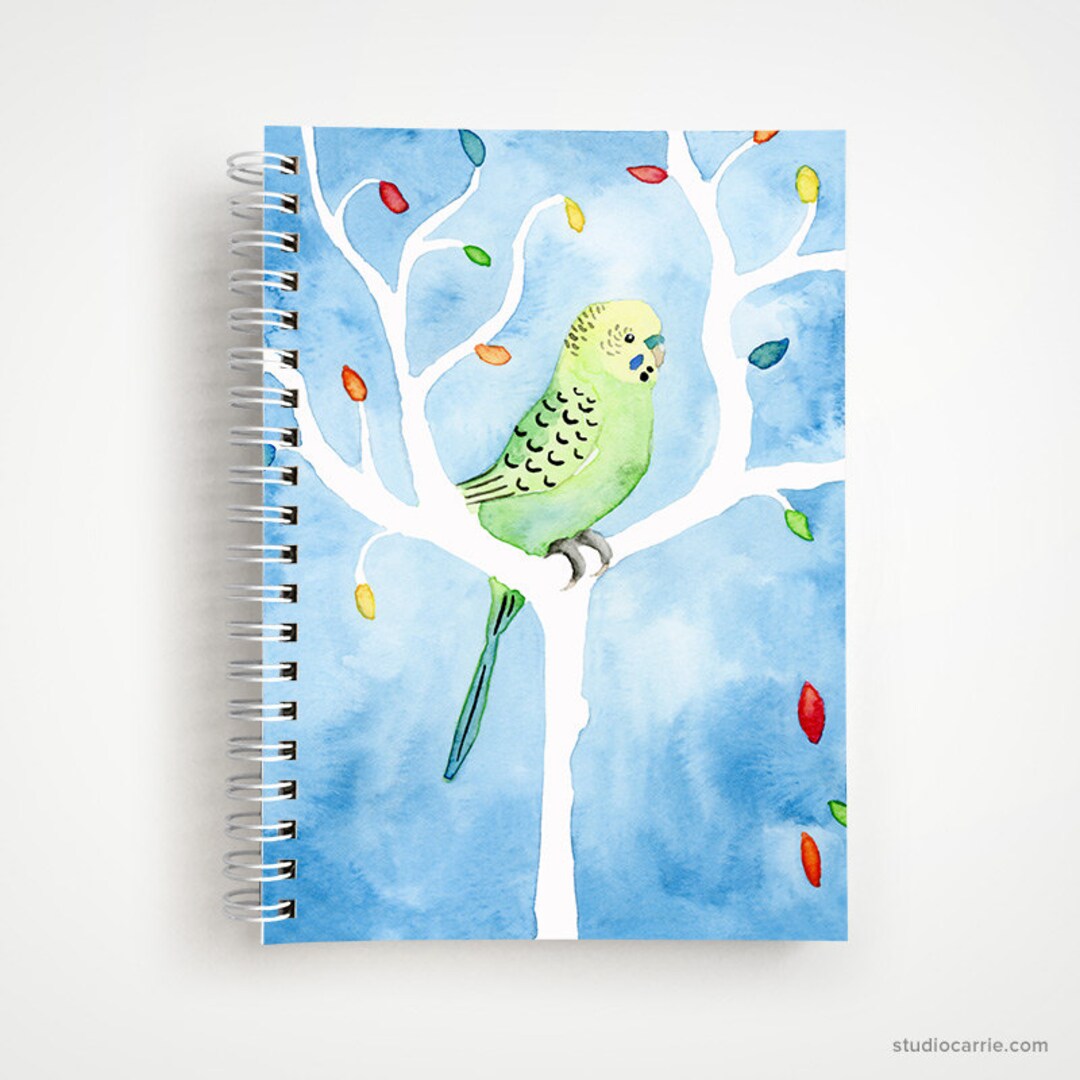 Green Parakeet Spiral Notebook | Notebook With Bird Watercolor Art ...
