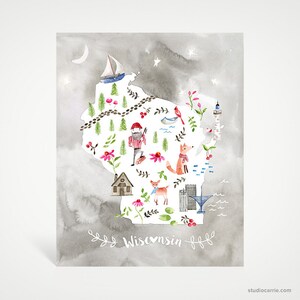 Wisconsin Collage Watercolor Art Print | Studio Carrie Wall Art | 8x10 ...