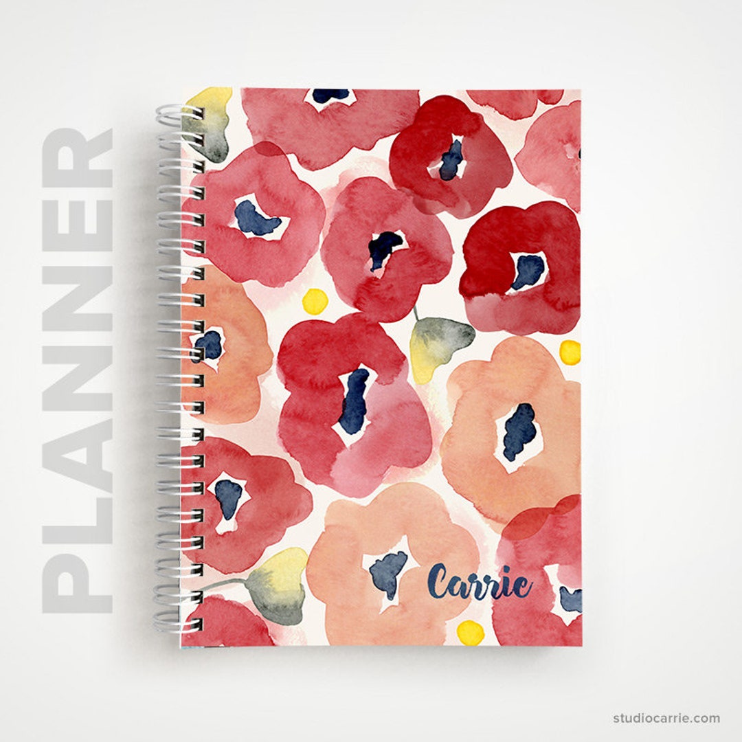Personalized Undated Weekly Planner | Red Floral Notebook Planner ...