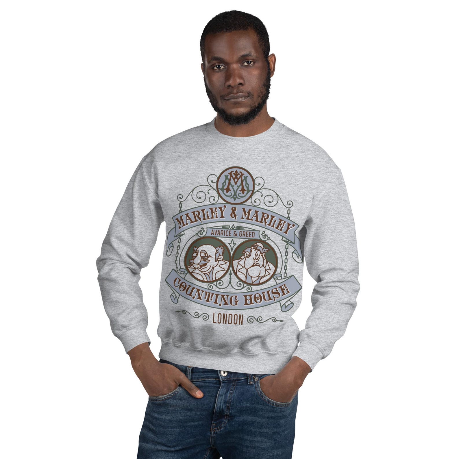 Marley & Marley Counting House Sport Gray Christmas Crew Neck ...