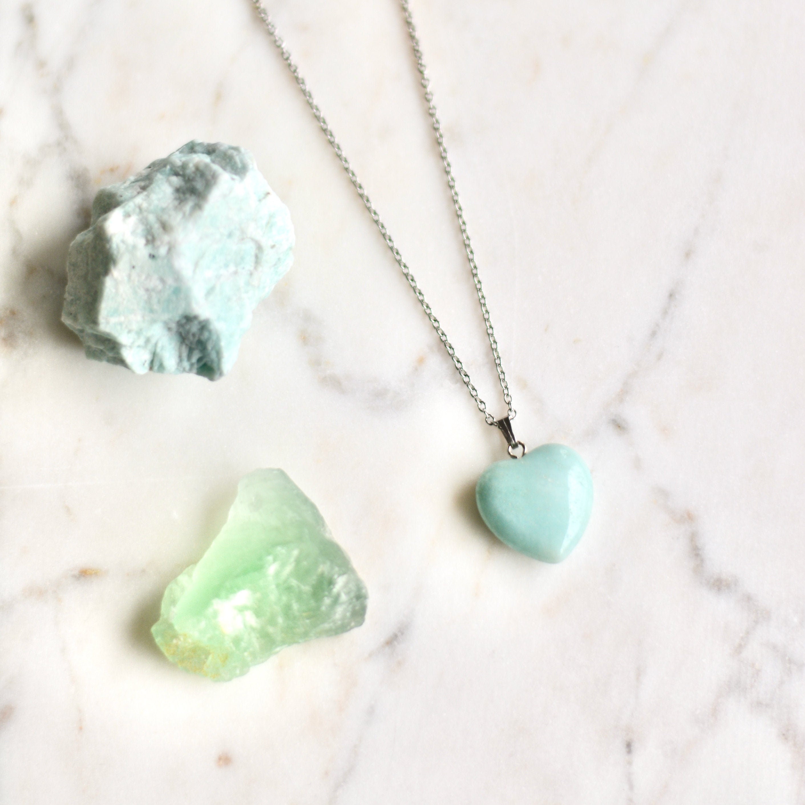 Gemstone necklace Amazonite necklace crystal pendant heart | Etsy