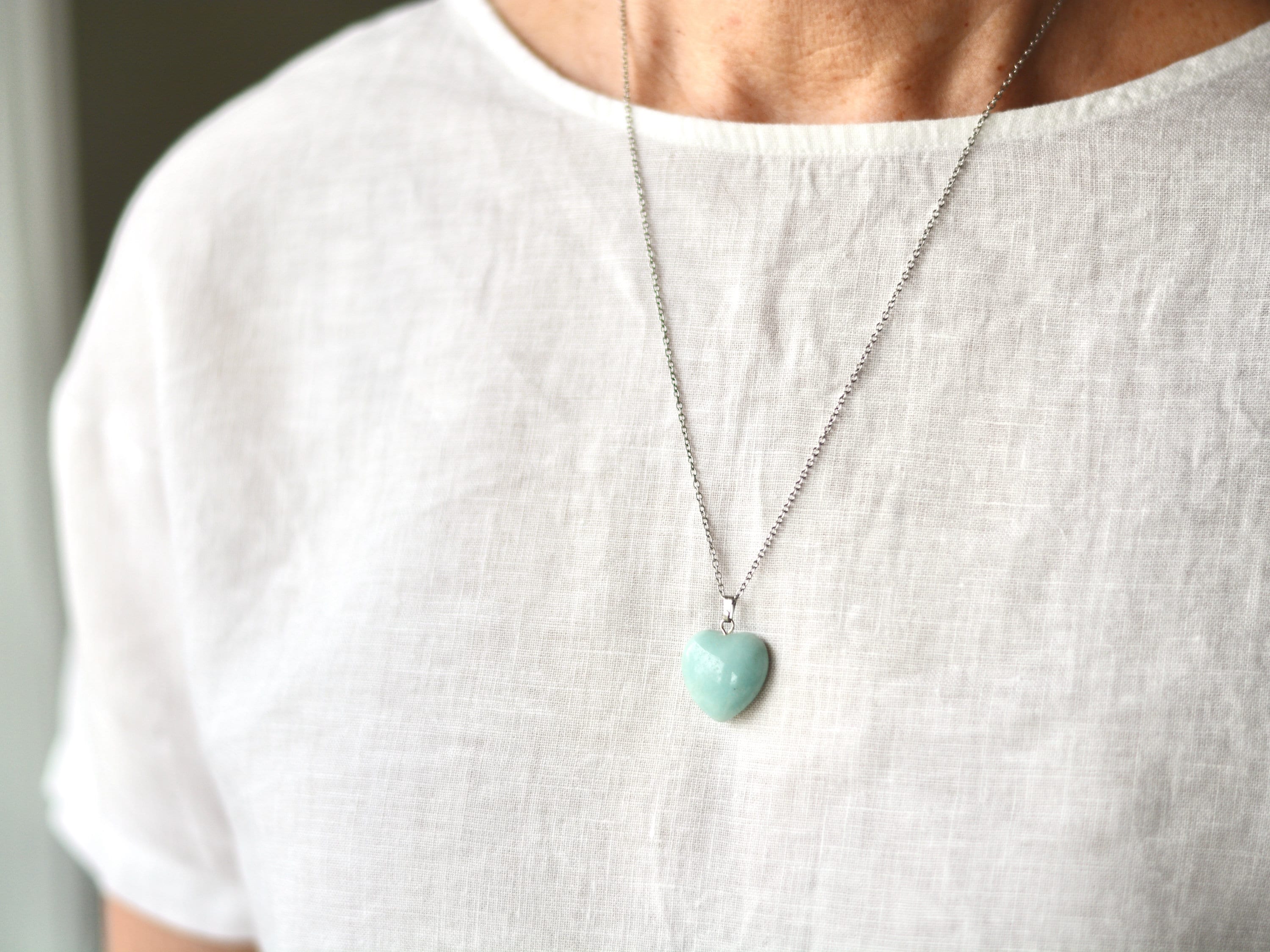 Gemstone necklace Amazonite necklace crystal pendant heart | Etsy