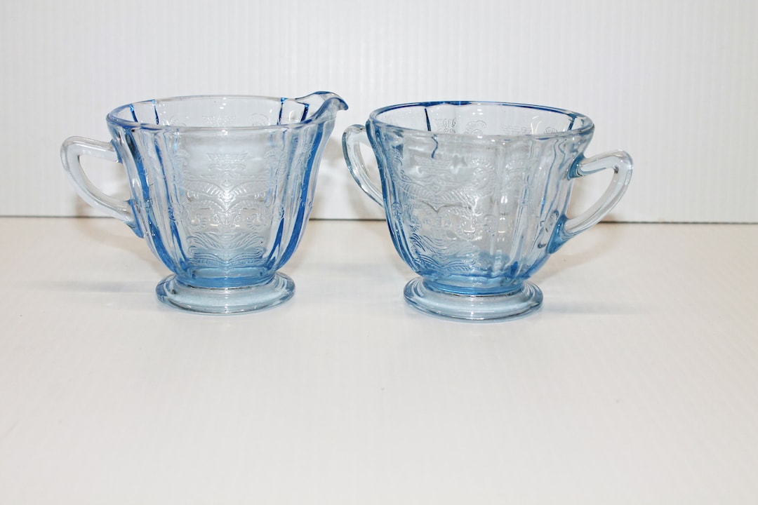 Vintage Indiana MADRID Blue Glass Cream & Sugar Bowl Set in Madrid ...