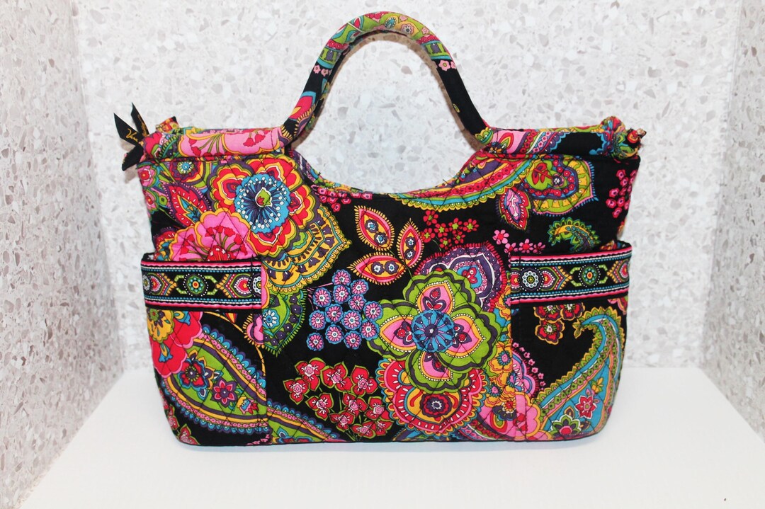 Vintage Vera Bradley Gabby Tote Handbag Symphony in Hue, Blacks, Pinks ...