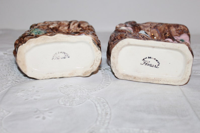 Vintage Pair Floart Pottery Planter Pots, Flower Pots Bluebird & Yellow ...