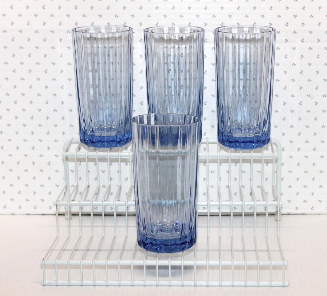 Vintage Set of 4 Ribbed Blue Tumblers , Fine Ribbing Makes These ...