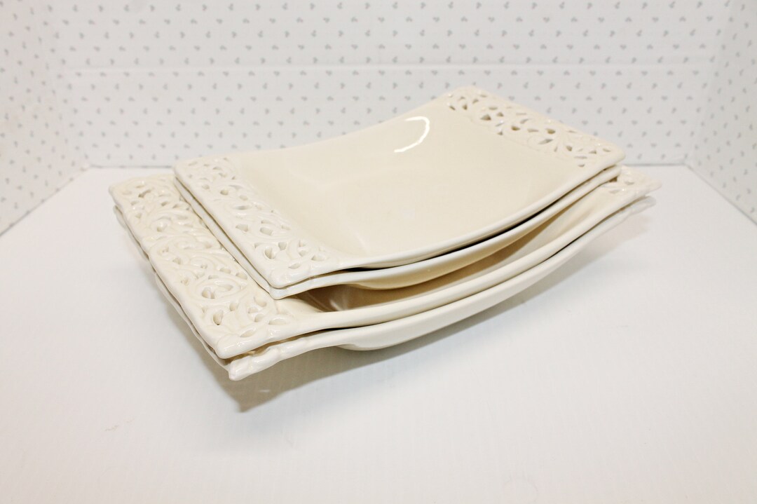Bowring Ceramic or Stoneware Reticulated Rectangle Serving Bowls Set of ...