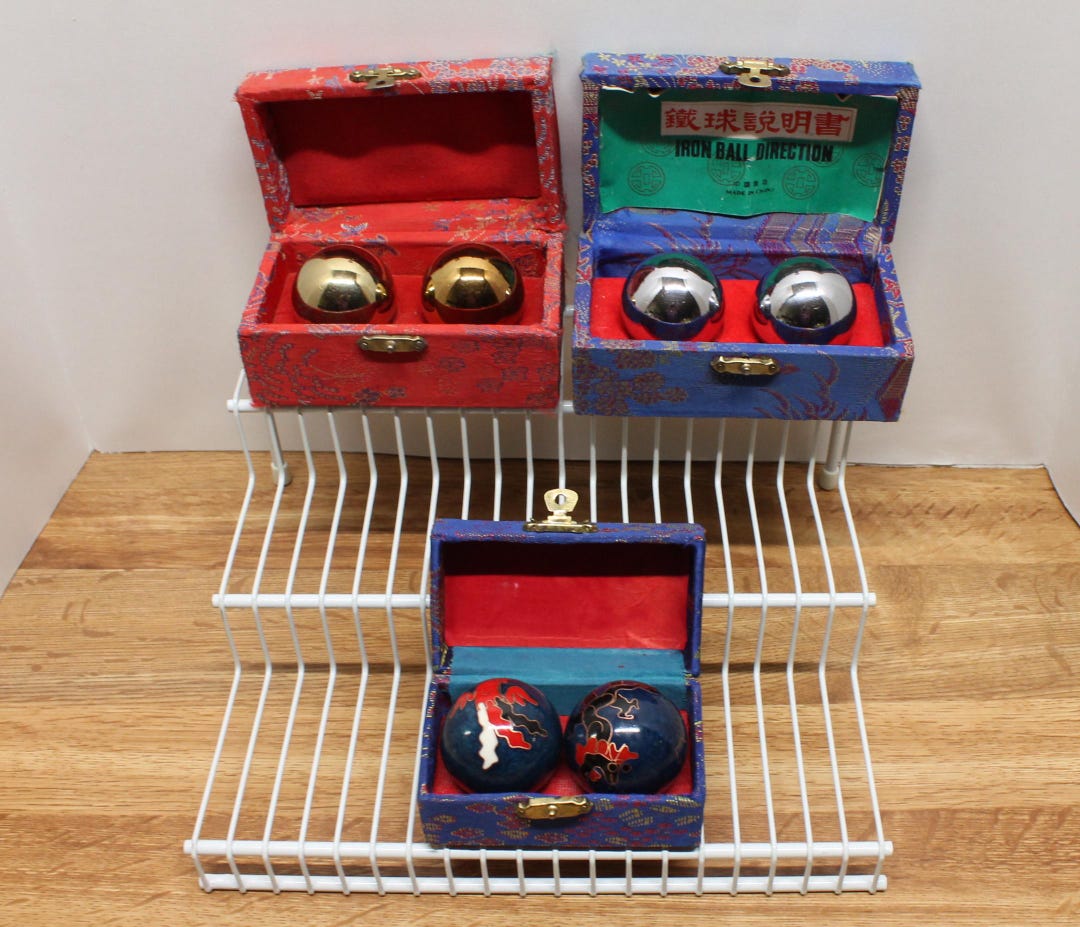 Vintage Chinese Iron Baoding Health Balls Chimed Boxed Stainless Steel ...