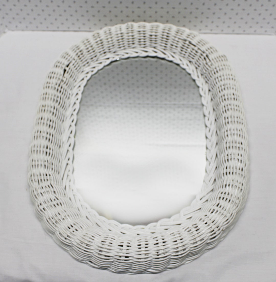 Vintage Shabby Chic White Wicker Rattan Mirror 16”x12” Wall Mirror Boho ...