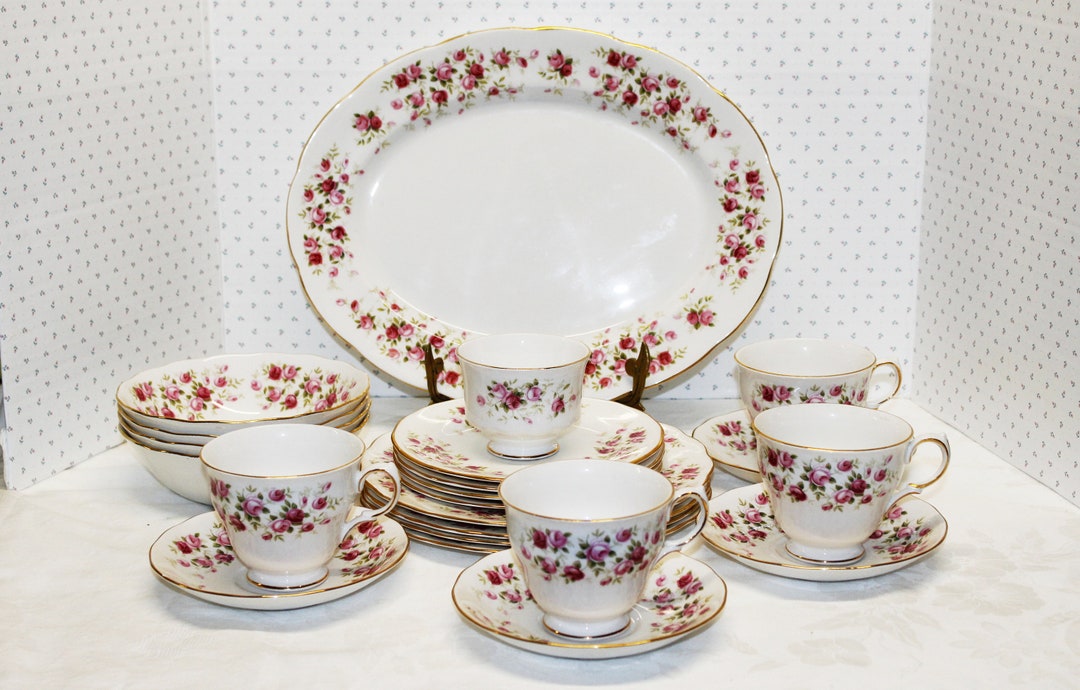 Vintage Queen Anne Dinner Set, Lunch Set, Tea Set Cascade Roses 21 ...