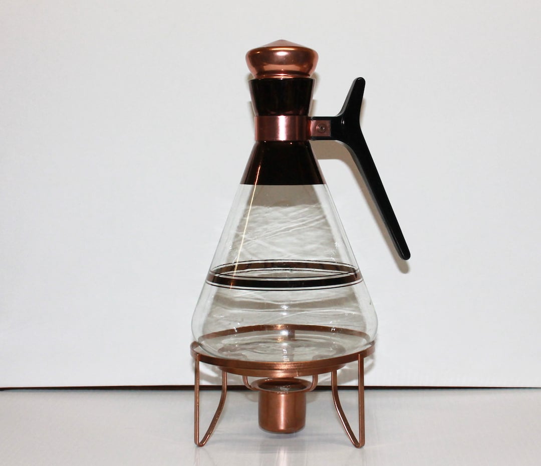 Vintage Inland Glass Atomic Coffee Pot Carafe With Copper Warmer Stand ...