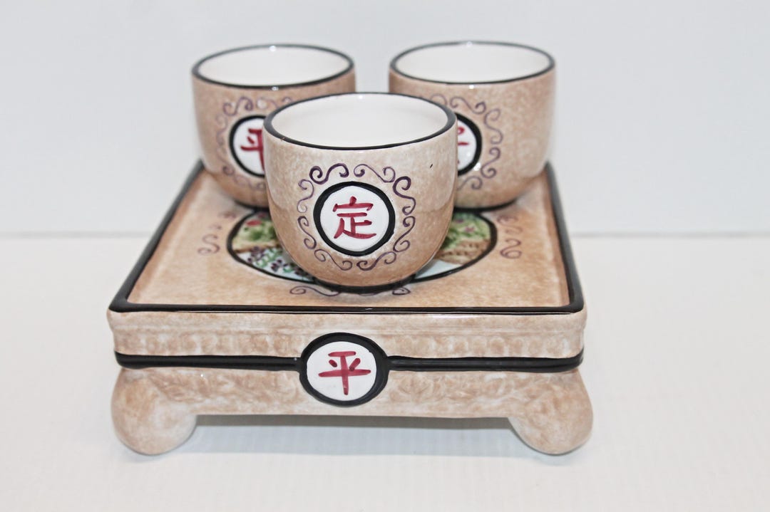 Kathy Hatch Asian Teacups With Matching Stand, Ceramic Set From ...