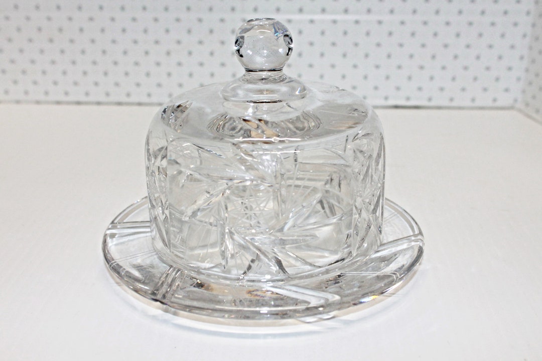 Vintage Lead Crystal Domed Butter Dish Deep Cut Pinwheels Design Very ...