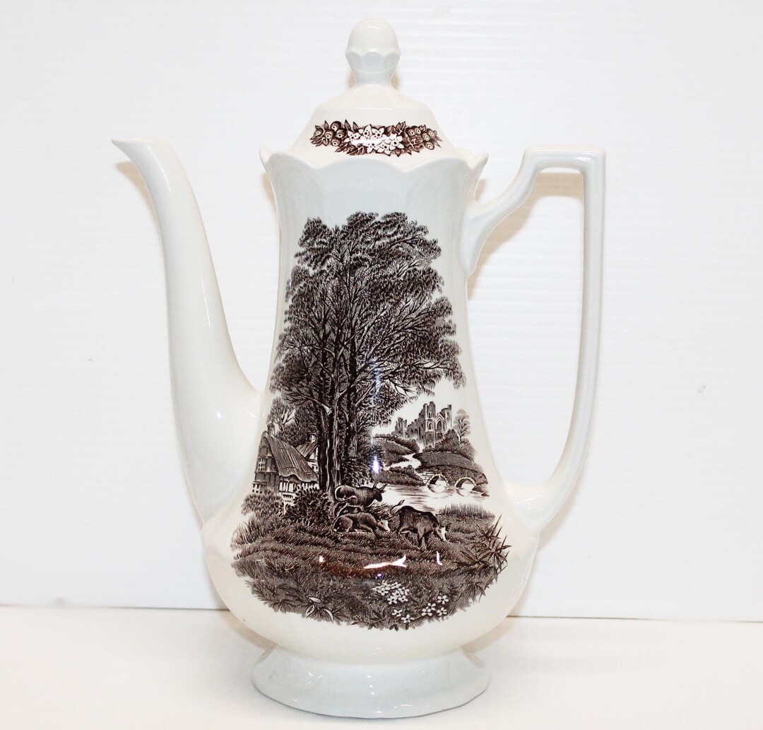 Vintage J & G Meakin Romantic England Coffee Pot Brown Transfer Ware ...