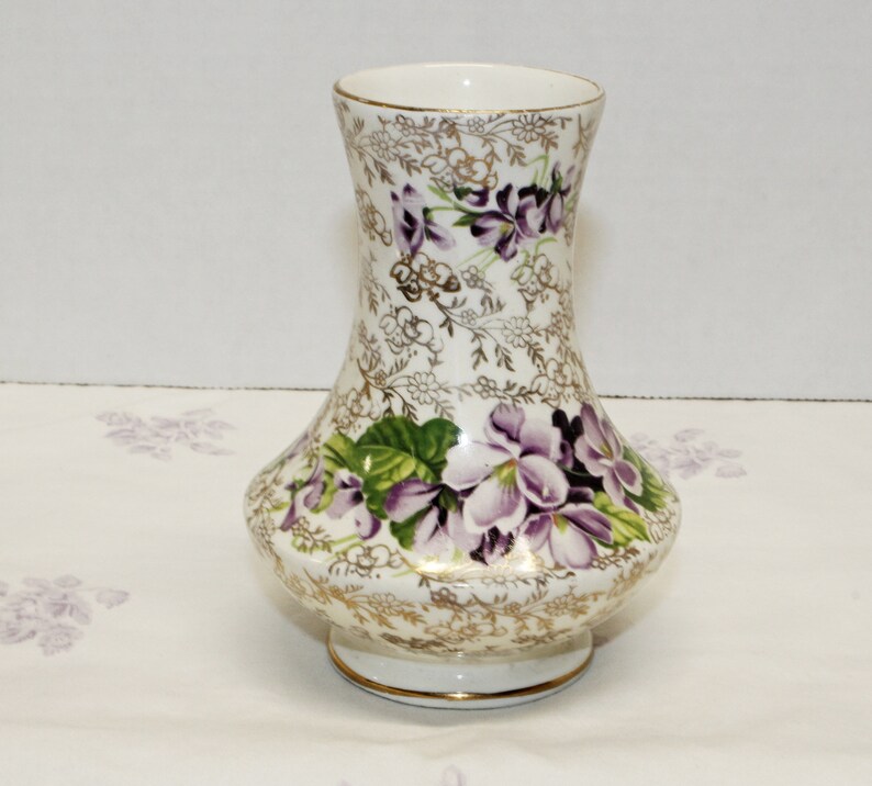 Vintage James Kent Vase Made in England Gold Floral Chintz With Purple ...