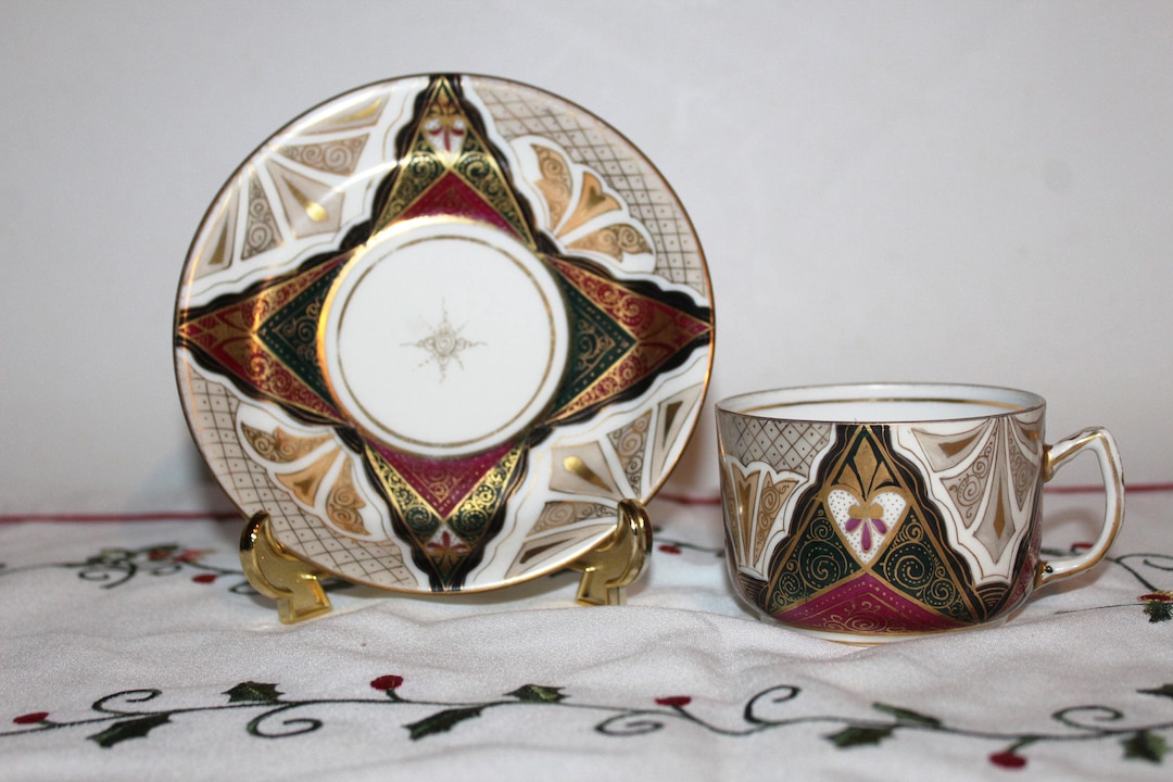 Antique Vienna Alhambra Porcelain Teacup and Saucer Intricate Geometric ...