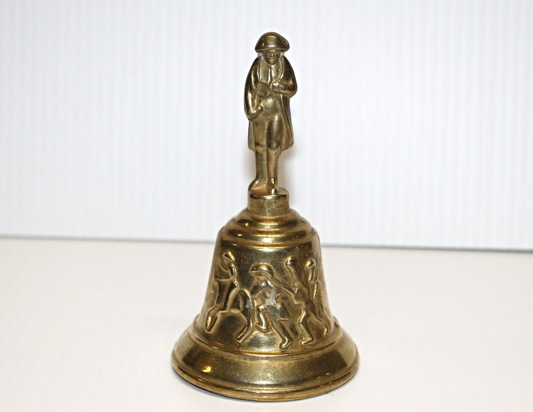 Vintage Solid Brass Bell, Embossed Figures, Brass Clapper, Collectible ...