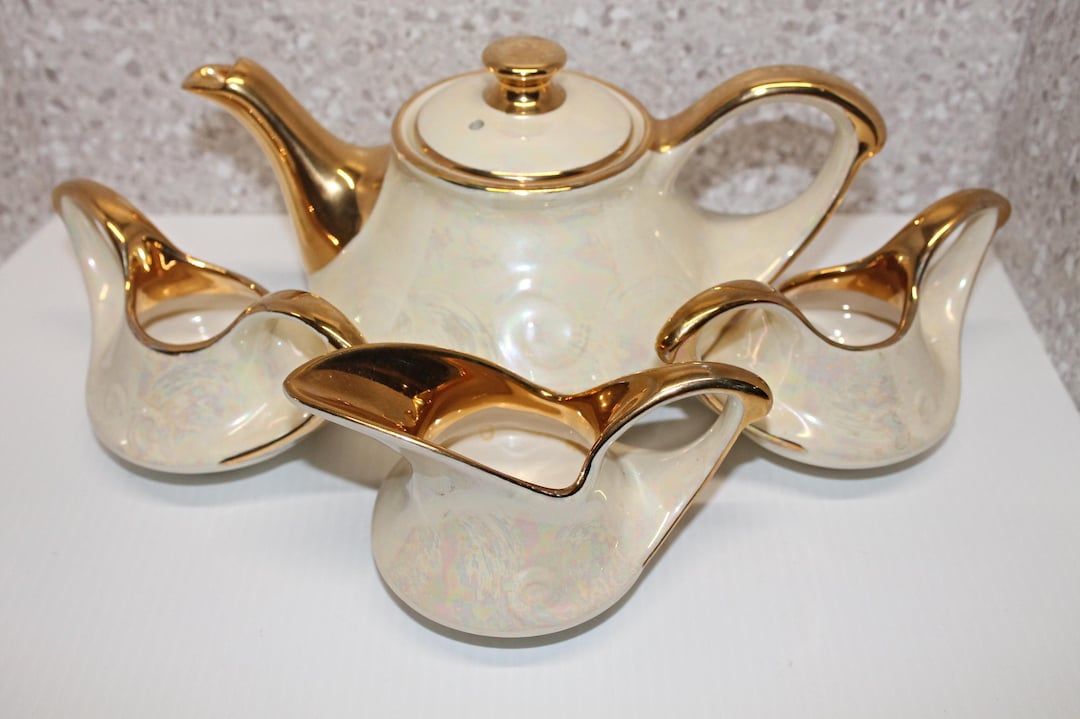 Vintage Pearl China Teapot Set, Ivory Iridescent With 22K Gold Trim - Etsy