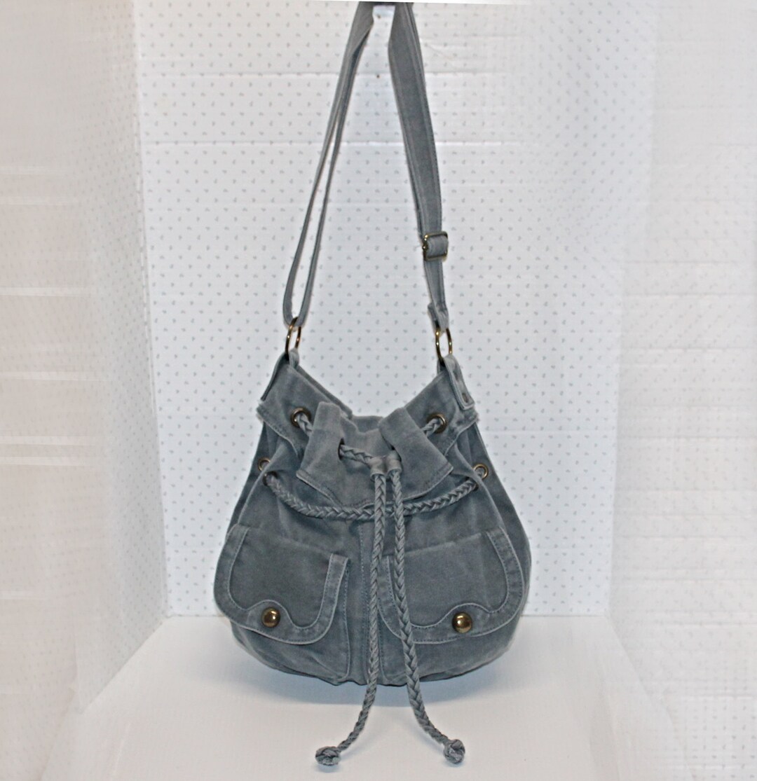 Vintage Bluenotes Crossbody Denim Handbag, Medium Bucket Bag With Easy ...