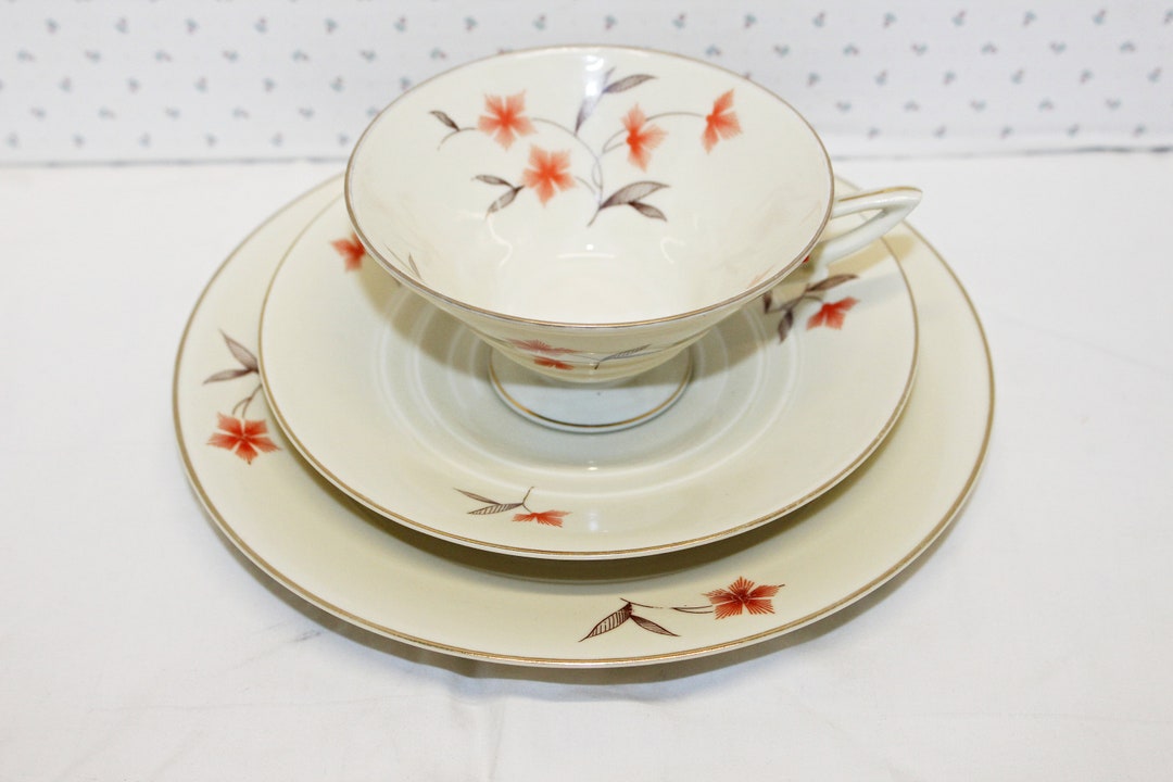 Vintage Porcelain Teacup and Saucer and Side Plate, Trio Bavaria, Beige ...
