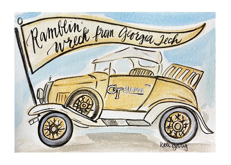 Georgia Tech Ramblin Wreck Car Print 5x7 - Etsy