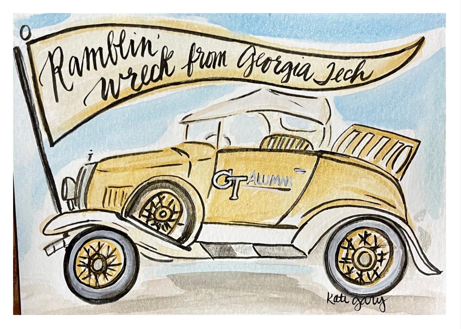 Georgia Tech Ramblin Wreck Car Print 5x7 - Etsy