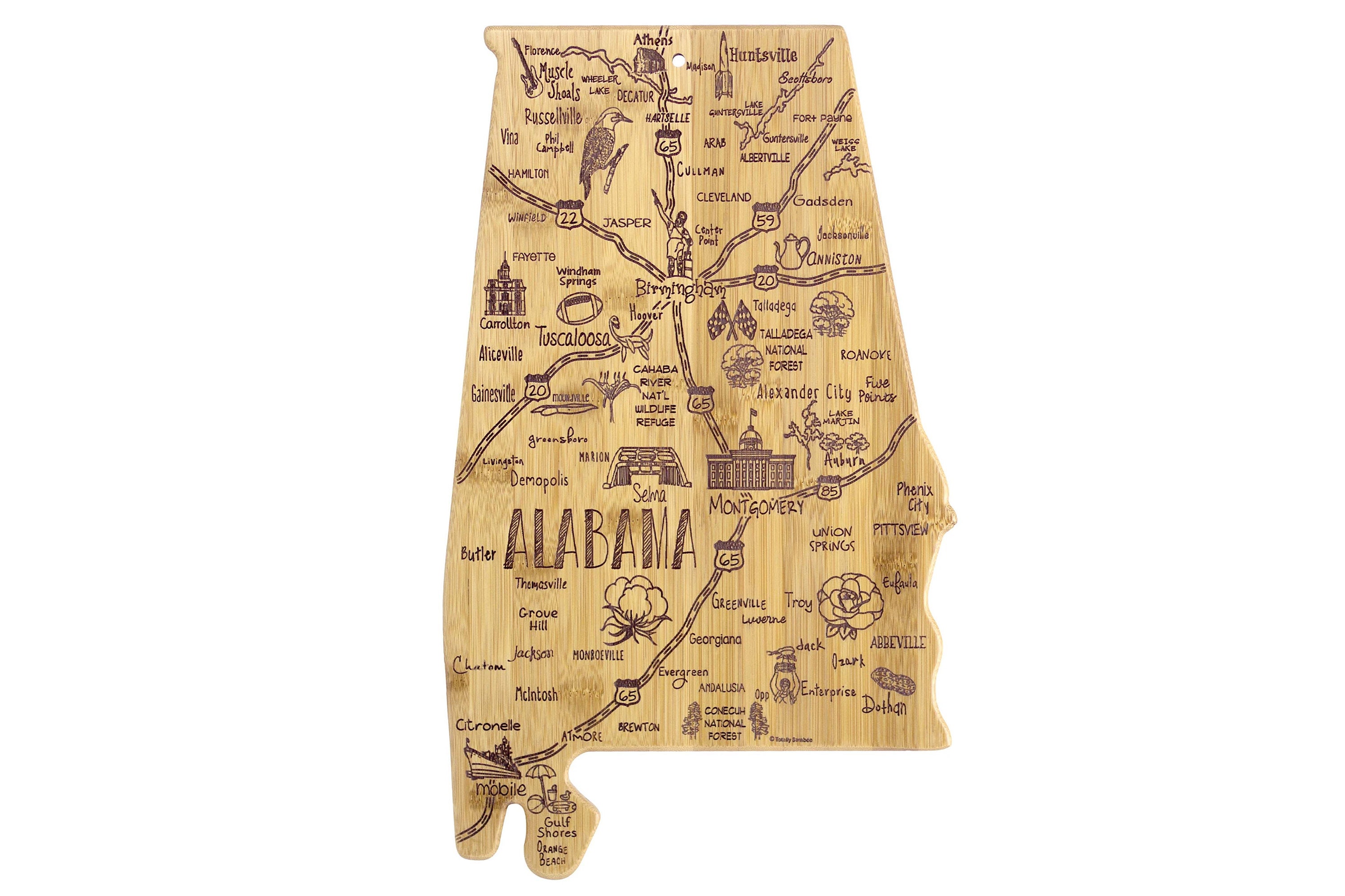 Alabama Cutting Board | Landmarks and Destinations | State Shaped ...