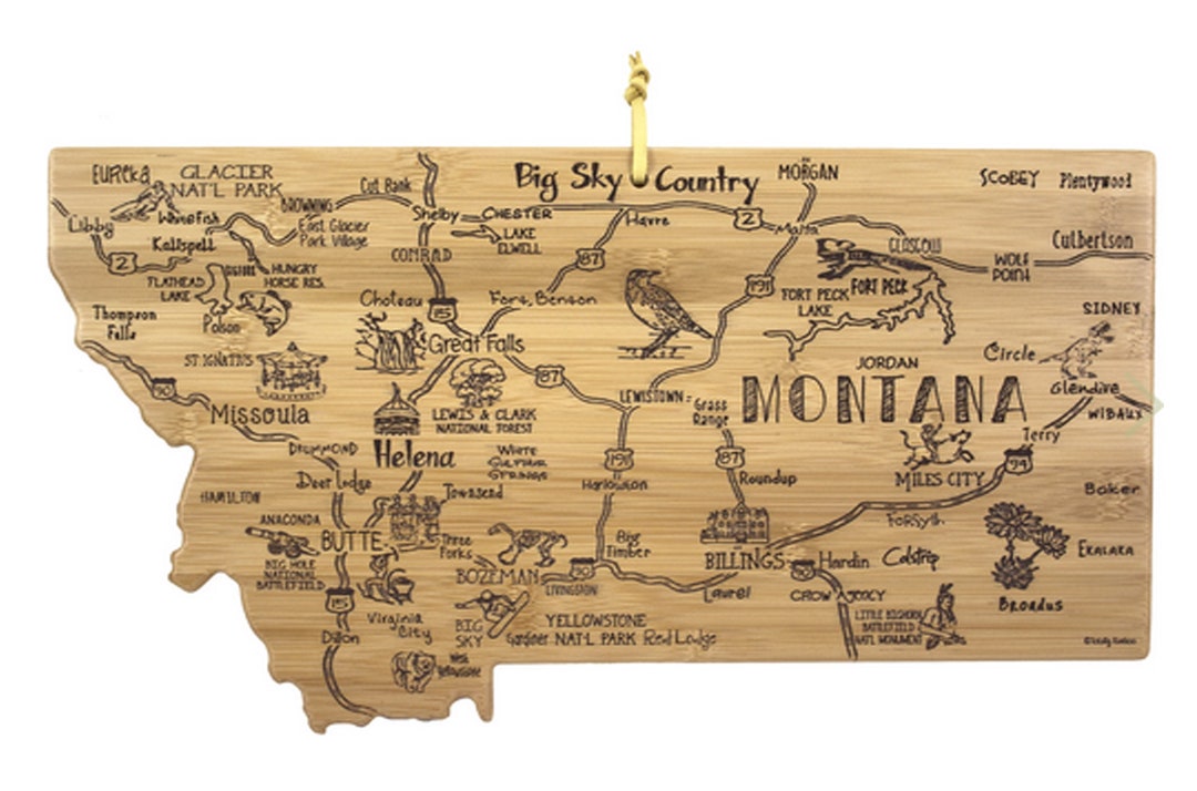 Montana Cutting Board | Landmarks and Destinations | State Shaped ...