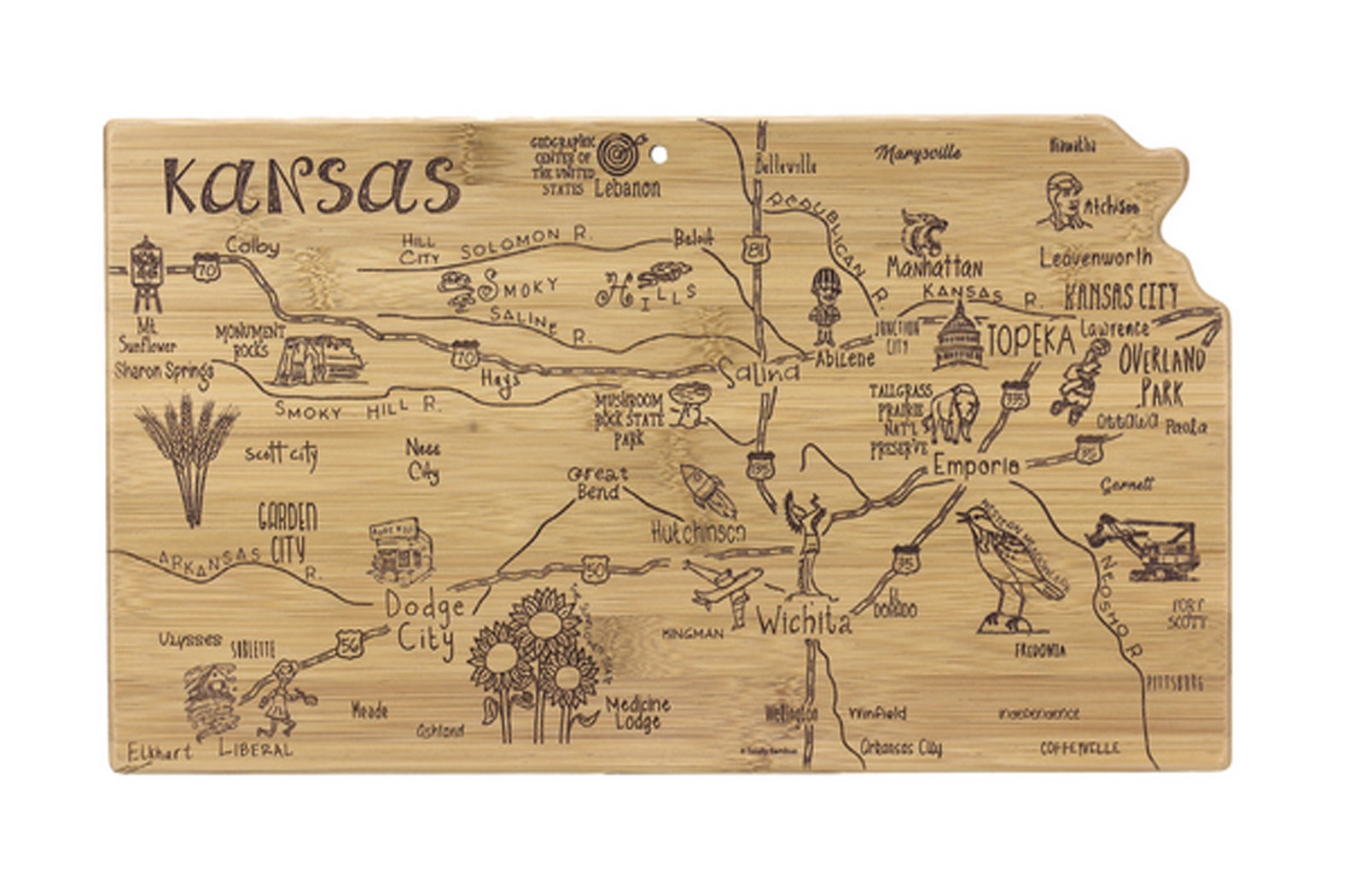 Kansas Cutting Board Landmarks and Destinations State - Etsy