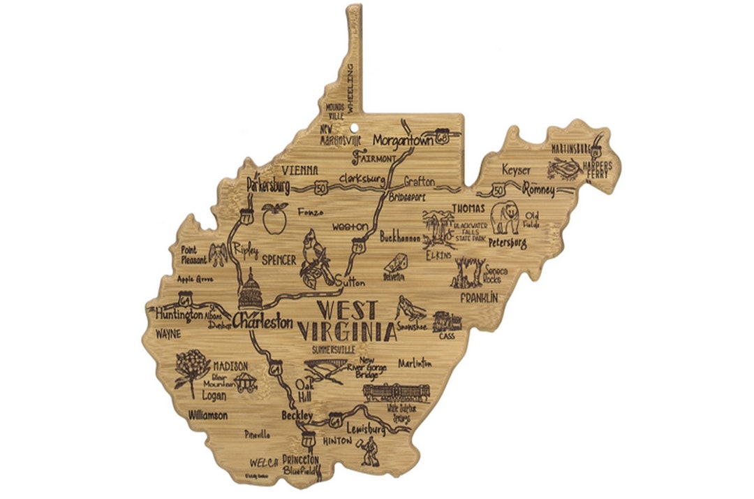 West Virginia Cutting Board | Landmarks and Destinations | State Shaped ...
