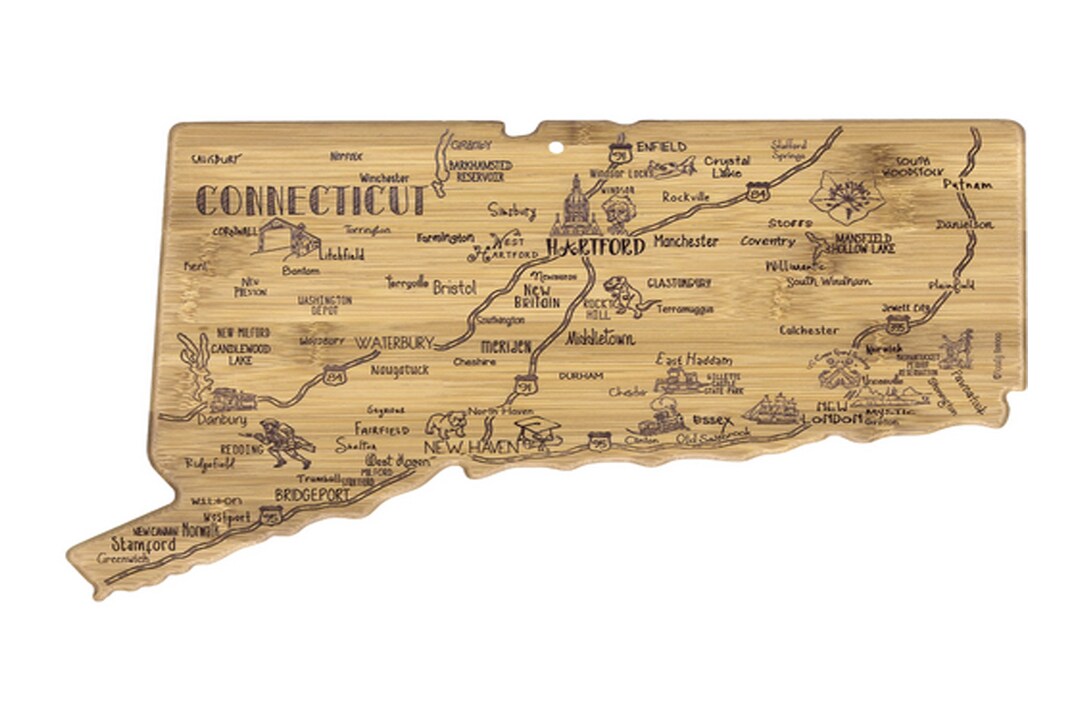 Connecticut Cutting Board | Landmarks and Destinations | State Shaped ...