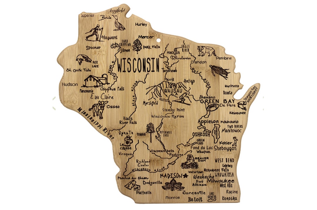 Wisconsin Cutting Board | Landmarks and Destinations | State Shaped ...