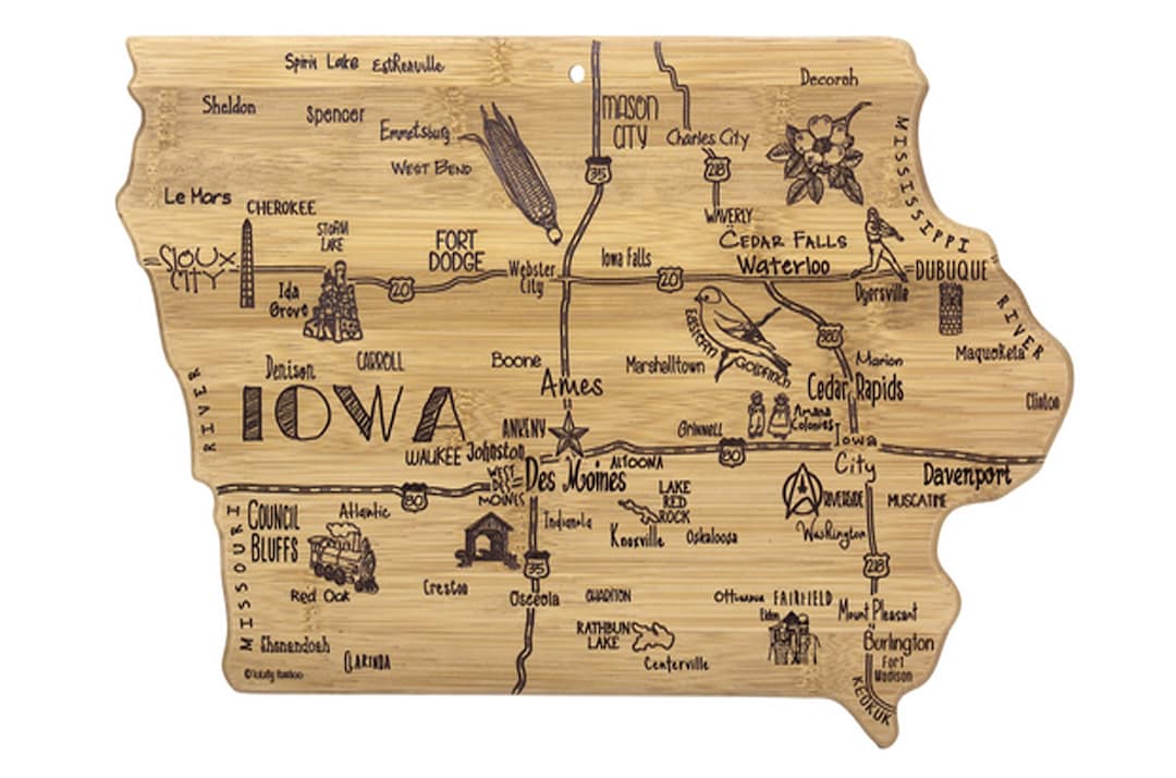 Iowa Cutting Board | Landmarks and Destinations | State Shaped ...