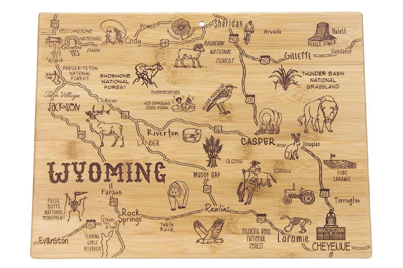 Wyoming Cutting Board Landmarks and Destinations State - Etsy