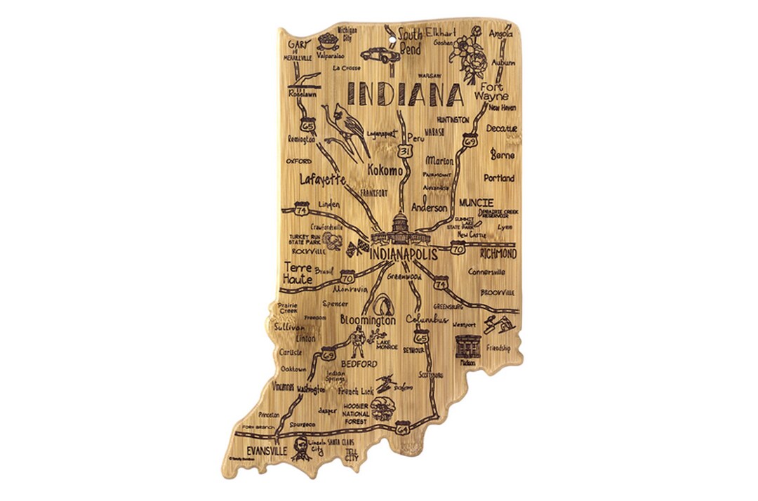 Indiana Cutting Board | Landmarks and Destinations | State Shaped ...
