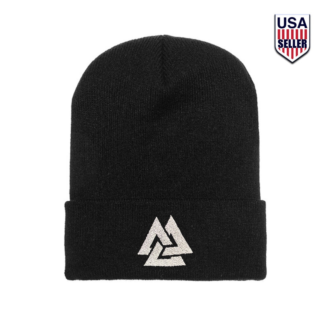 VALKNUT ODIN Norse GOD Viking Symbol Embroidered Logo Beanie Winter Hat ...
