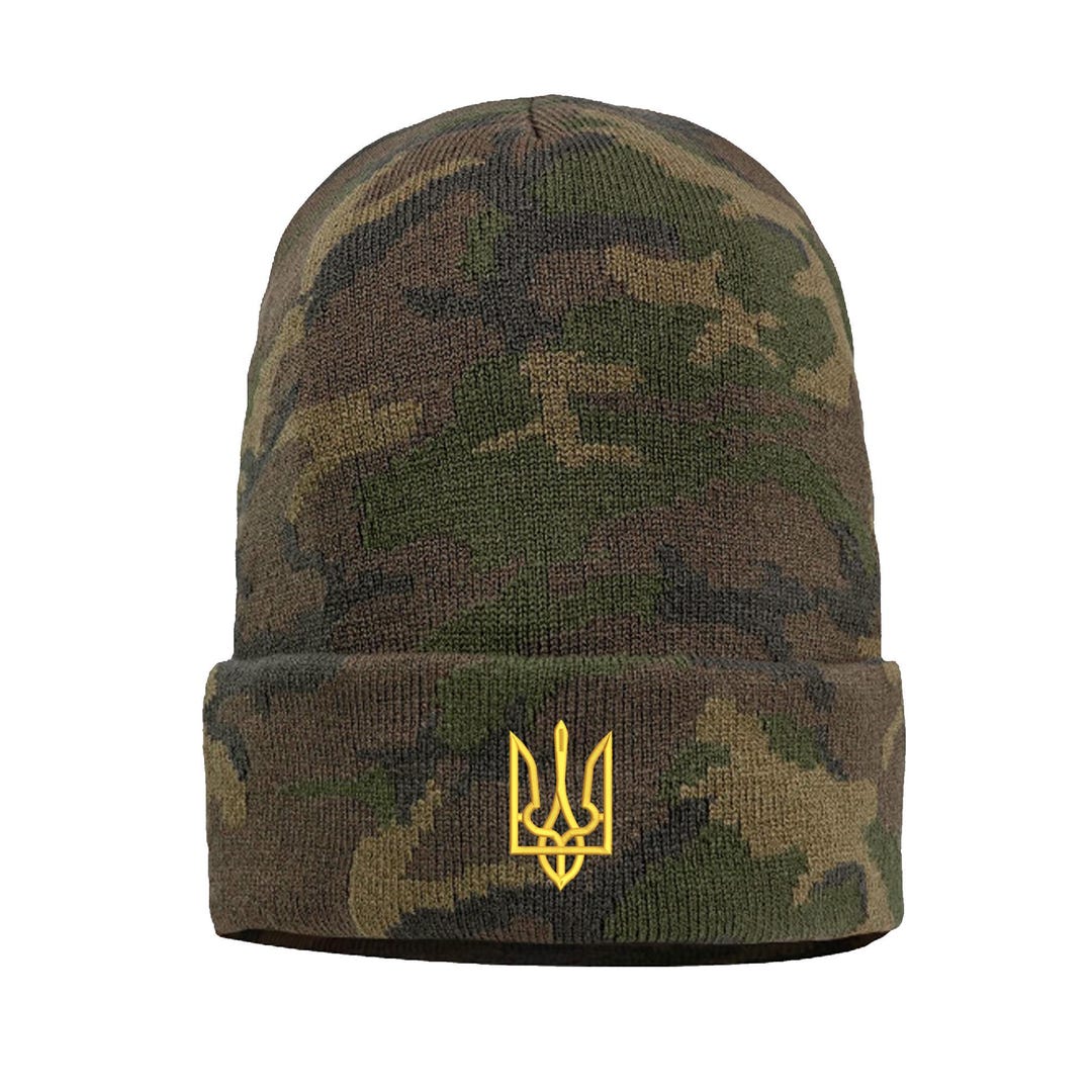 Ukraine Army Yellow Trident Coat of Arms Embroidery Knit Beanie Cap ...